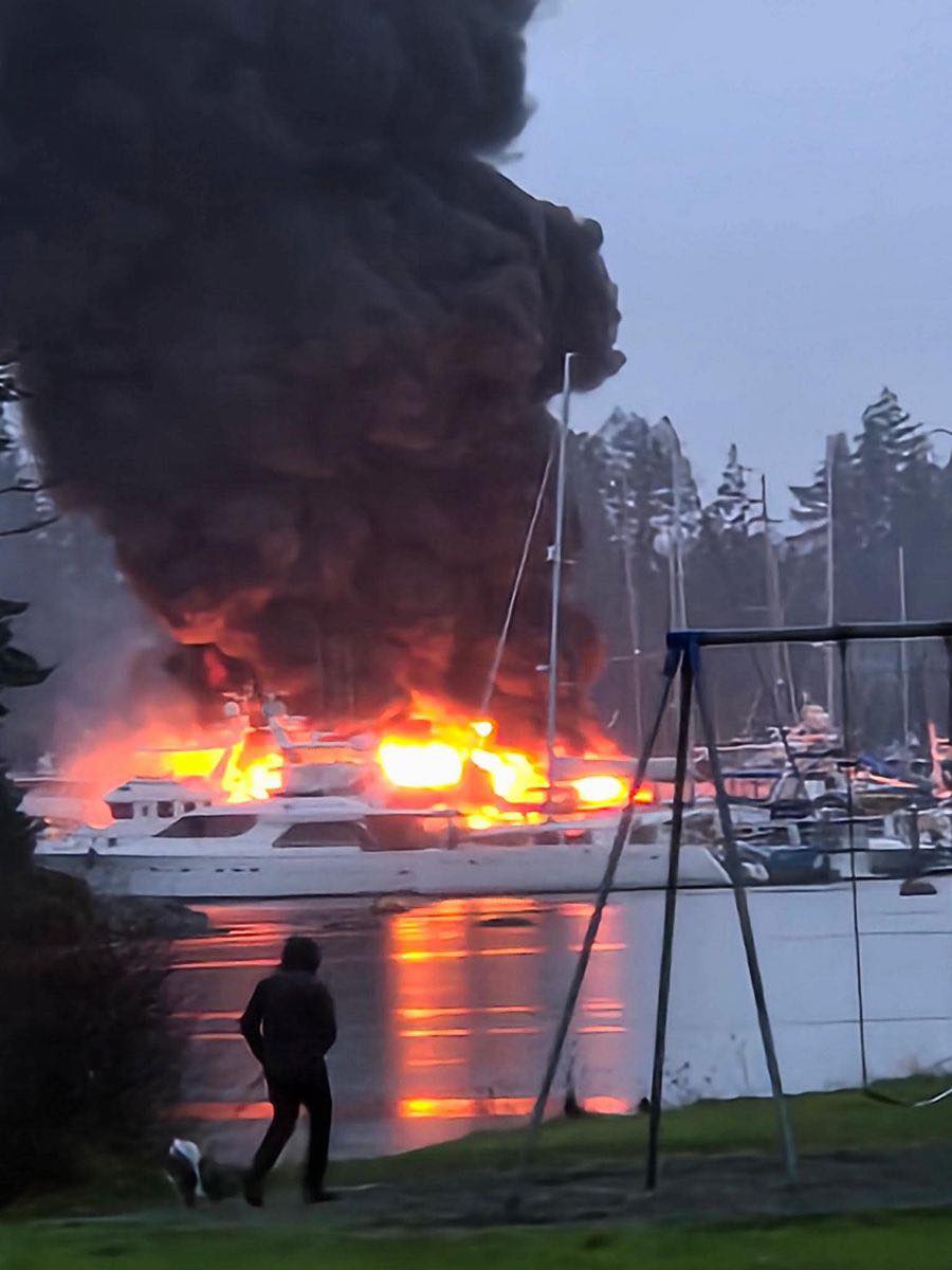 Powerful blaze at BC marina destroys 3 yachts